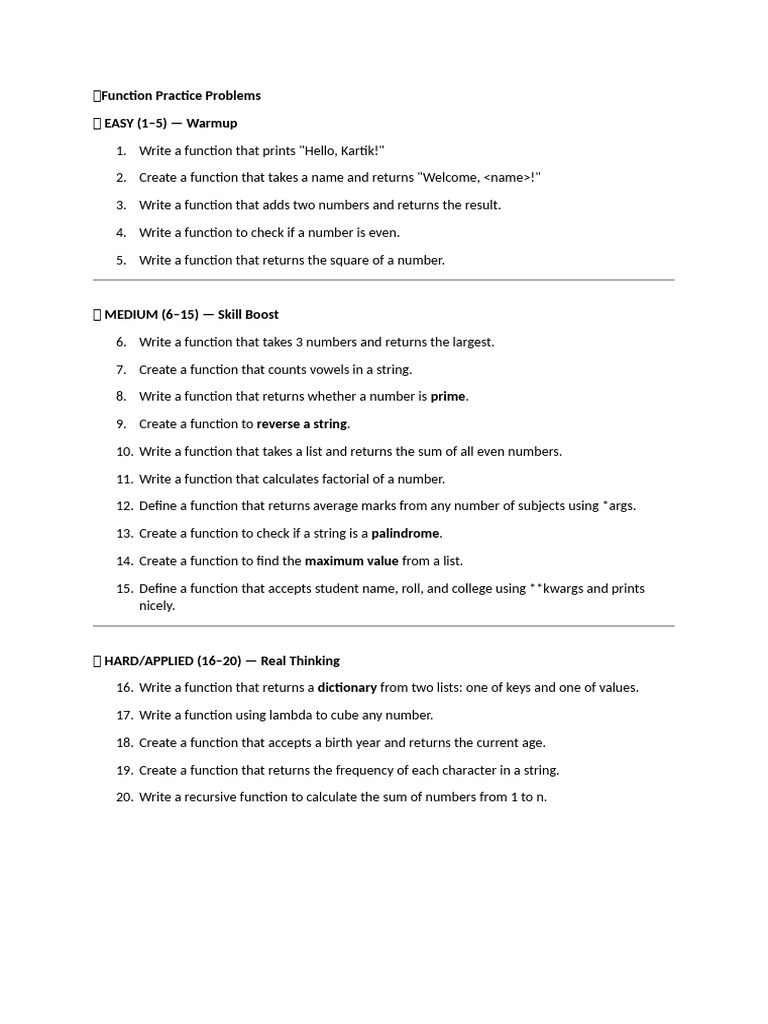 ?function Practice Problems | PDF