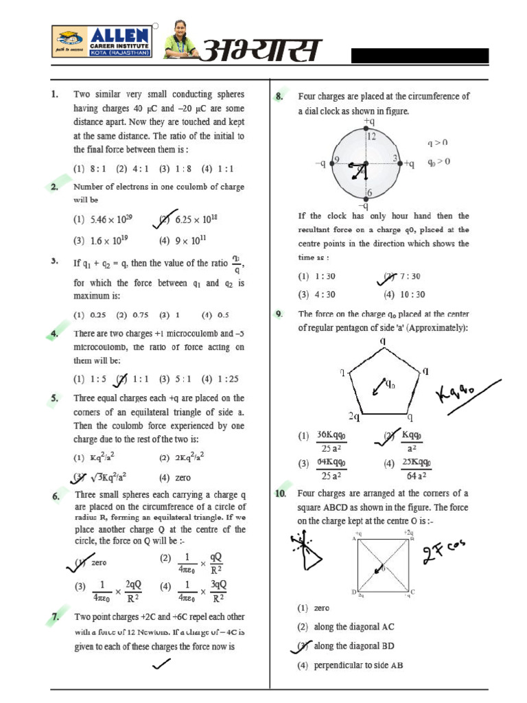 Enthu - Abhyas Sheet # 2 (Electrostatics) Final - 250415 - 174926 | PDF