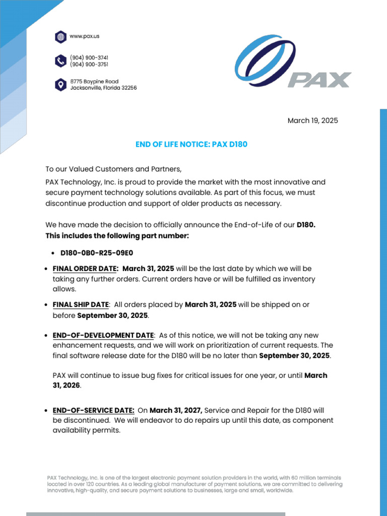 EOL D180 March 2025 | PDF