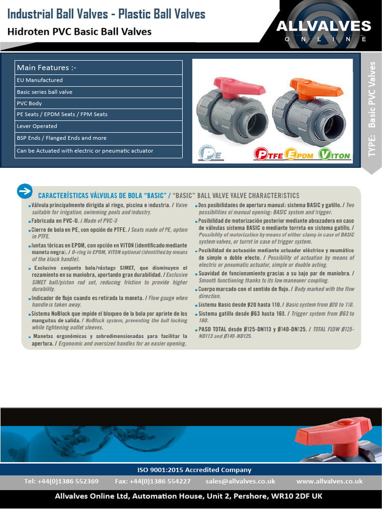 Hidroten PVC Basic Ball Valve Data Sheet | PDF | Valve | Equipment