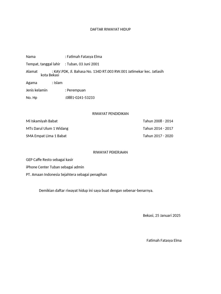 Daftar Riwayat Hidup Acha | PDF