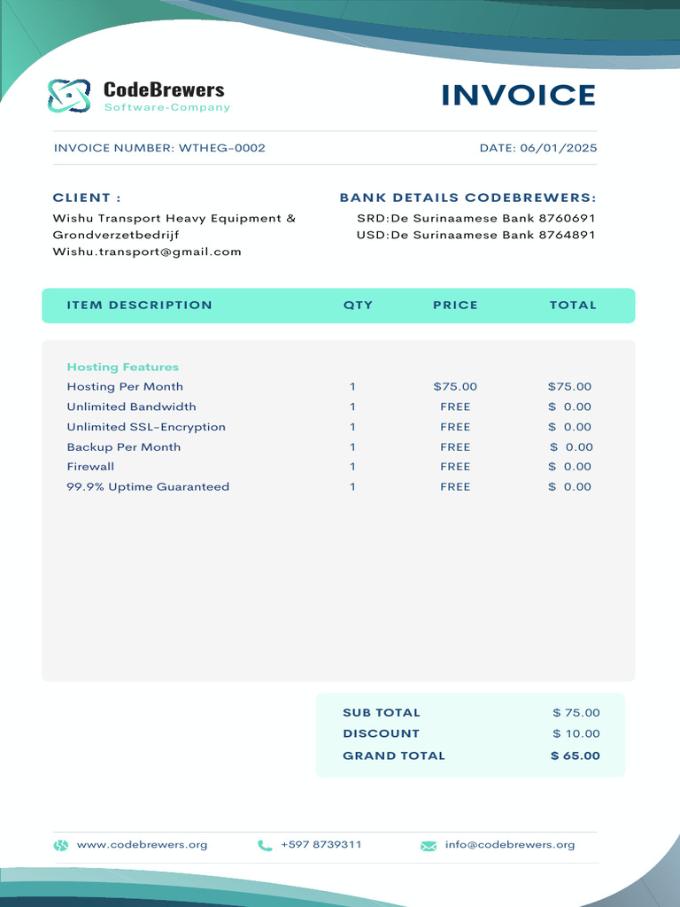 1 Year Hosting Contract Wishu Transport Heavy Equipment & Grondverzetbedrijf (Standard Features ...