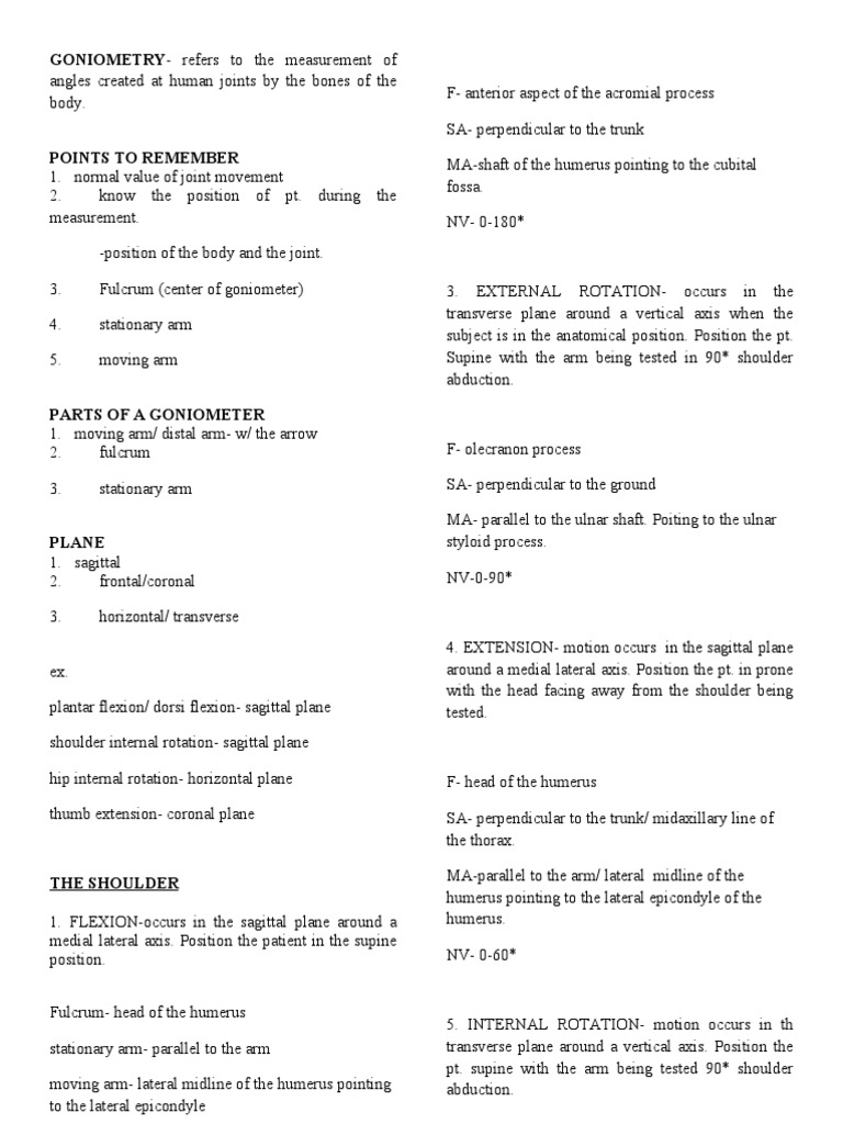 GONIOMETRY-refers To The Measurement of | PDF | Anatomical Terms Of ...