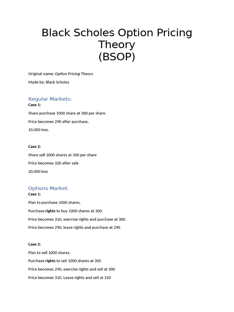 Black Scholes Option Pricing Theory | PDF | Option (Finance) | Greeks (Finance)