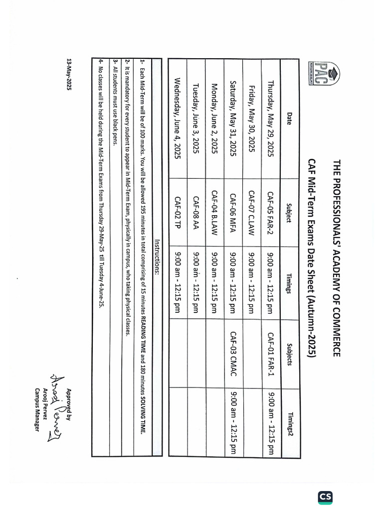 CAF Midterm Sheet Aut-2025 | PDF