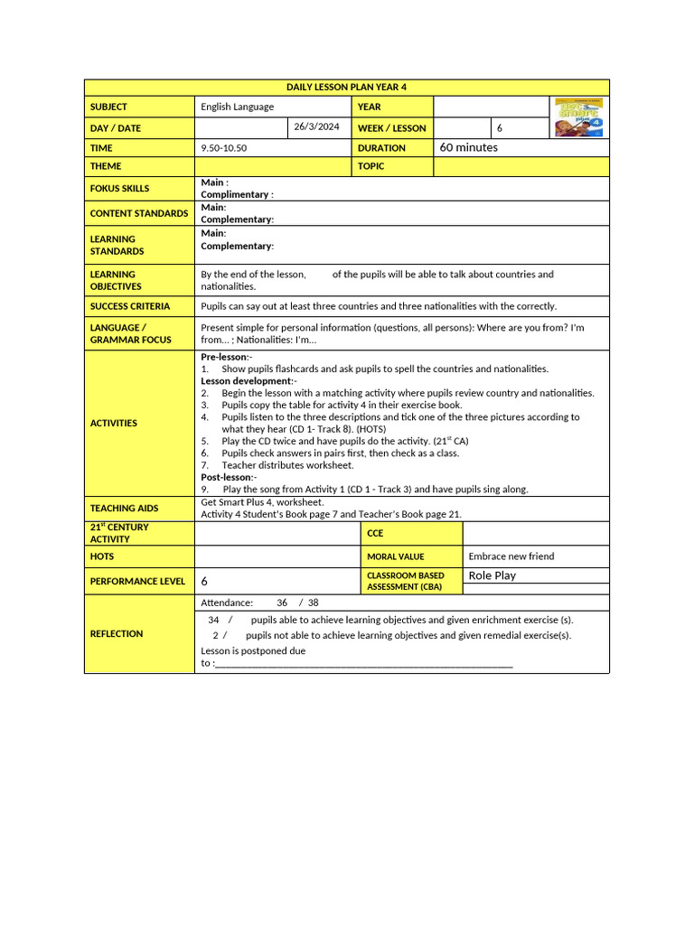 Daily Lesson Plan Year 4 Tuesday | PDF | Lesson Plan | Teachers