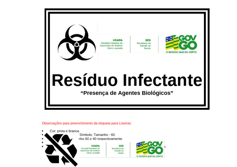 Etiqueta para Lixeiras de Resíduo Infectante | PDF