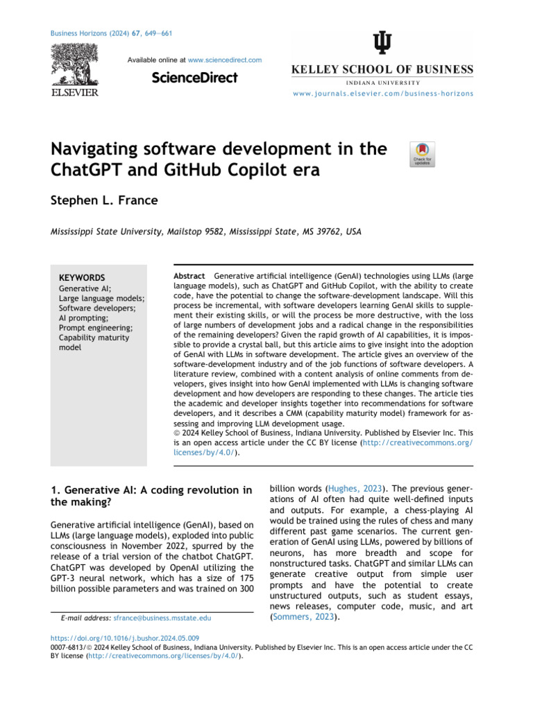 France, 2024, Navigating Software Development in The ChatGPT and GitHub Copilot Era | PDF ...