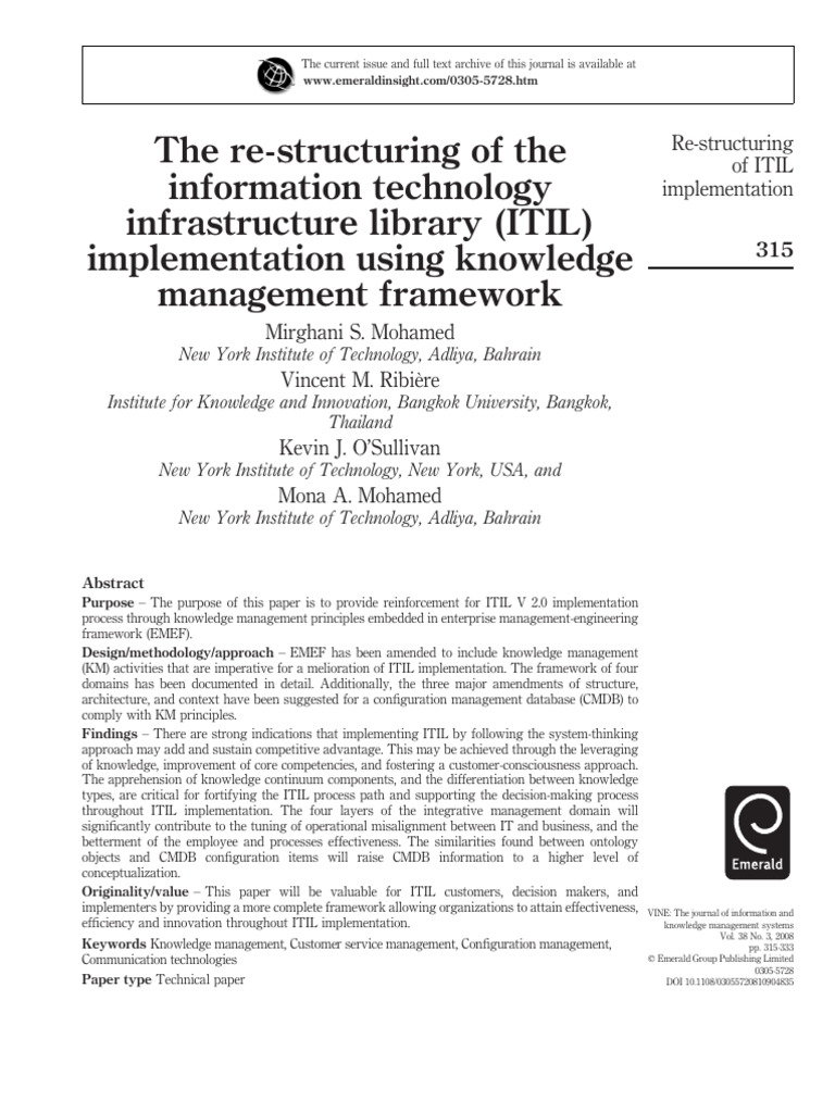 Mohamed Et Al., The Re-Structuring of The Information Technology Infrastructure Library (ITIL ...