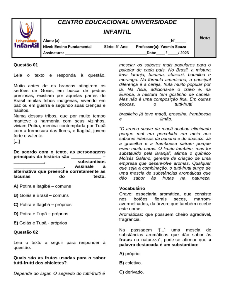 Av3 - Língua Portuguesa - 5º Ano | PDF | Sílaba | Palavra