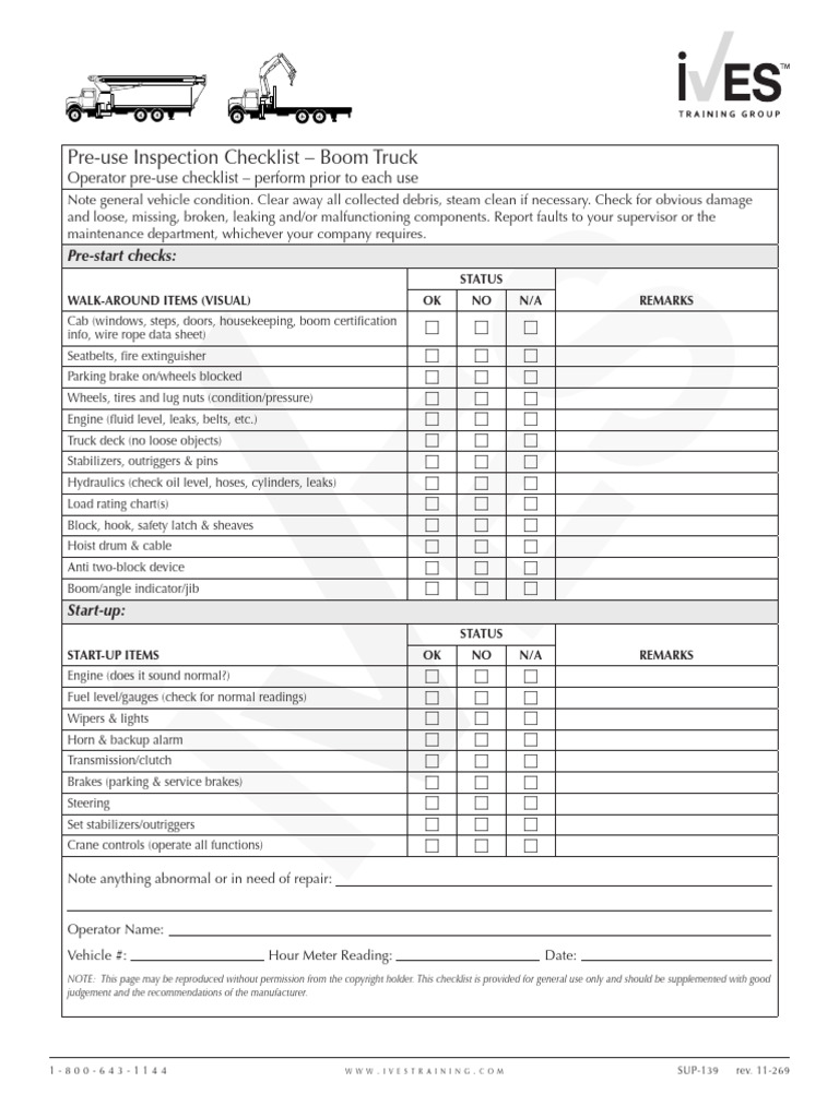 Boom Truck Pre Use Inspection Form | PDF | Crane (Machine) | Truck