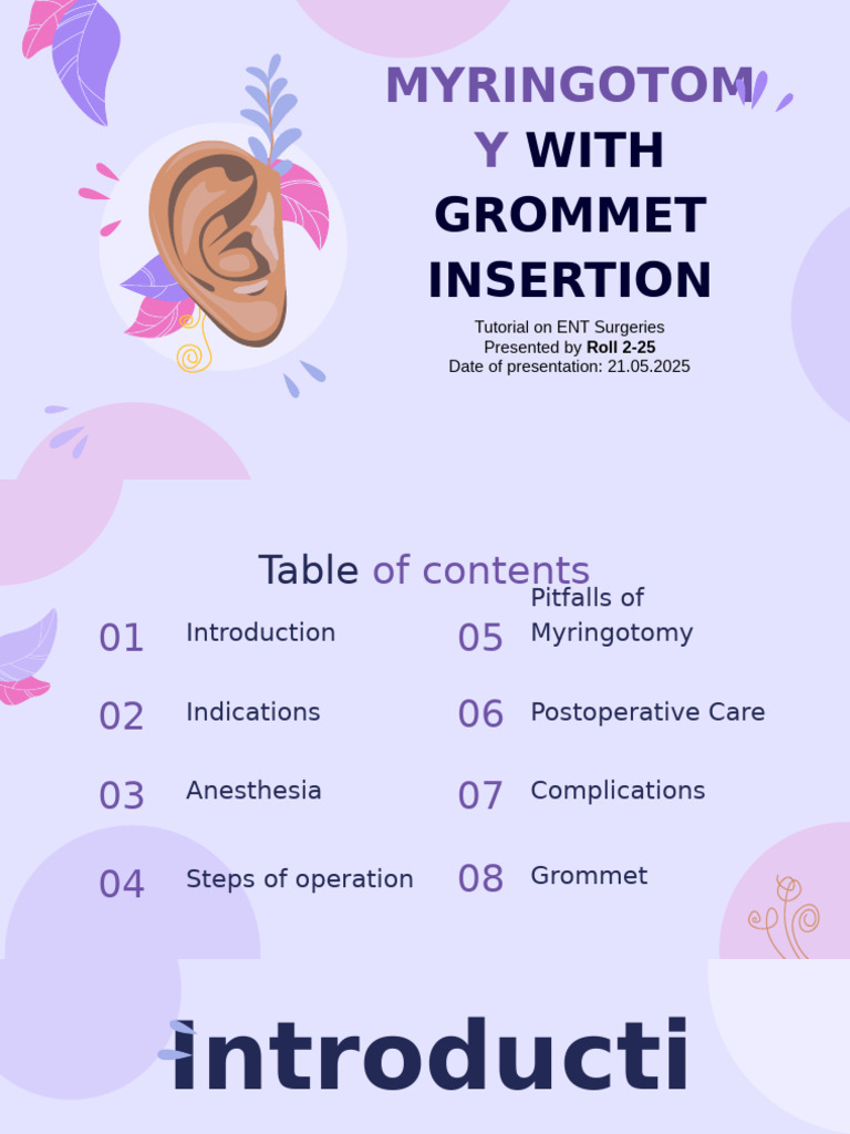 Myringotomy With Grommet Insertion | PDF | Ear | Clinical Medicine
