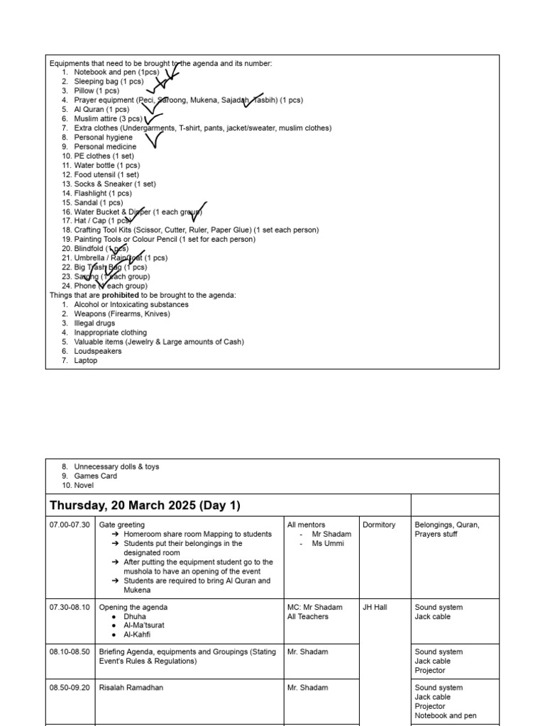 Essential Packing List for Event | PDF