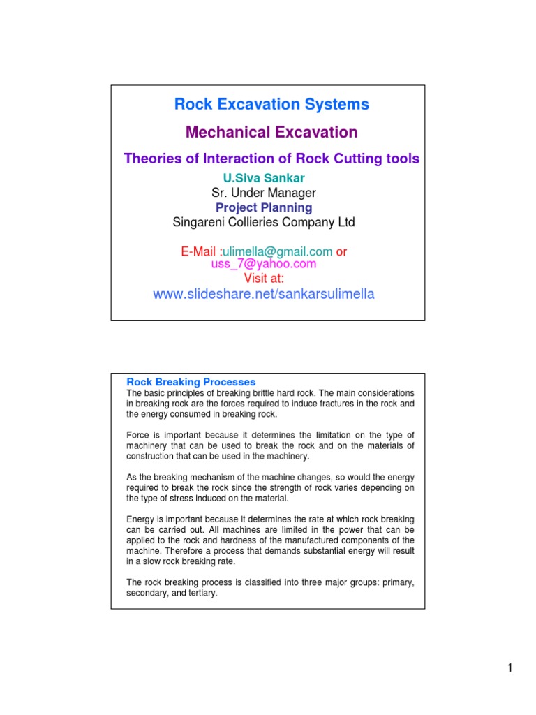 Rock Excavation Systems | PDF | Angle | Strength Of Materials