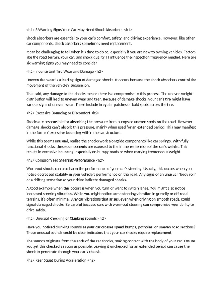 6 Warning Signs Your Car Needs A Shock Absorbers Inspection | PDF ...