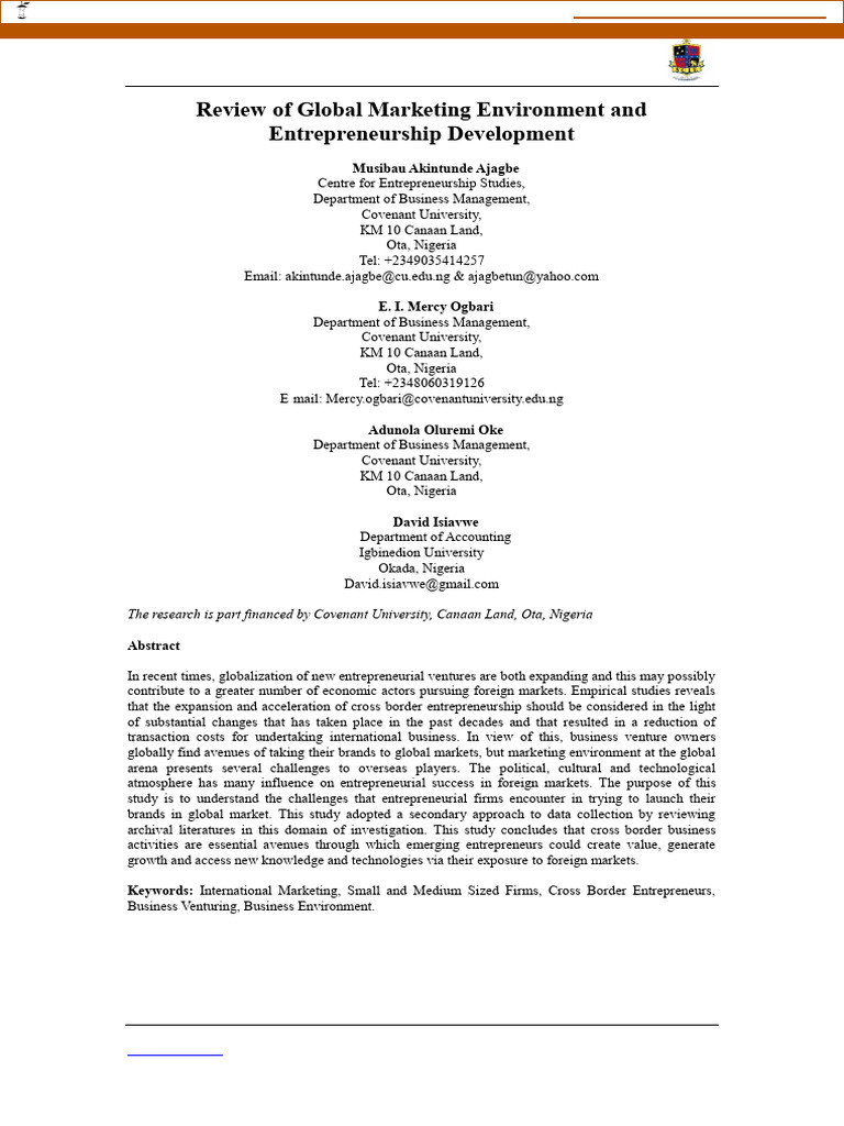 Global Marketing and Entrepreneurship Challenges | PDF ...
