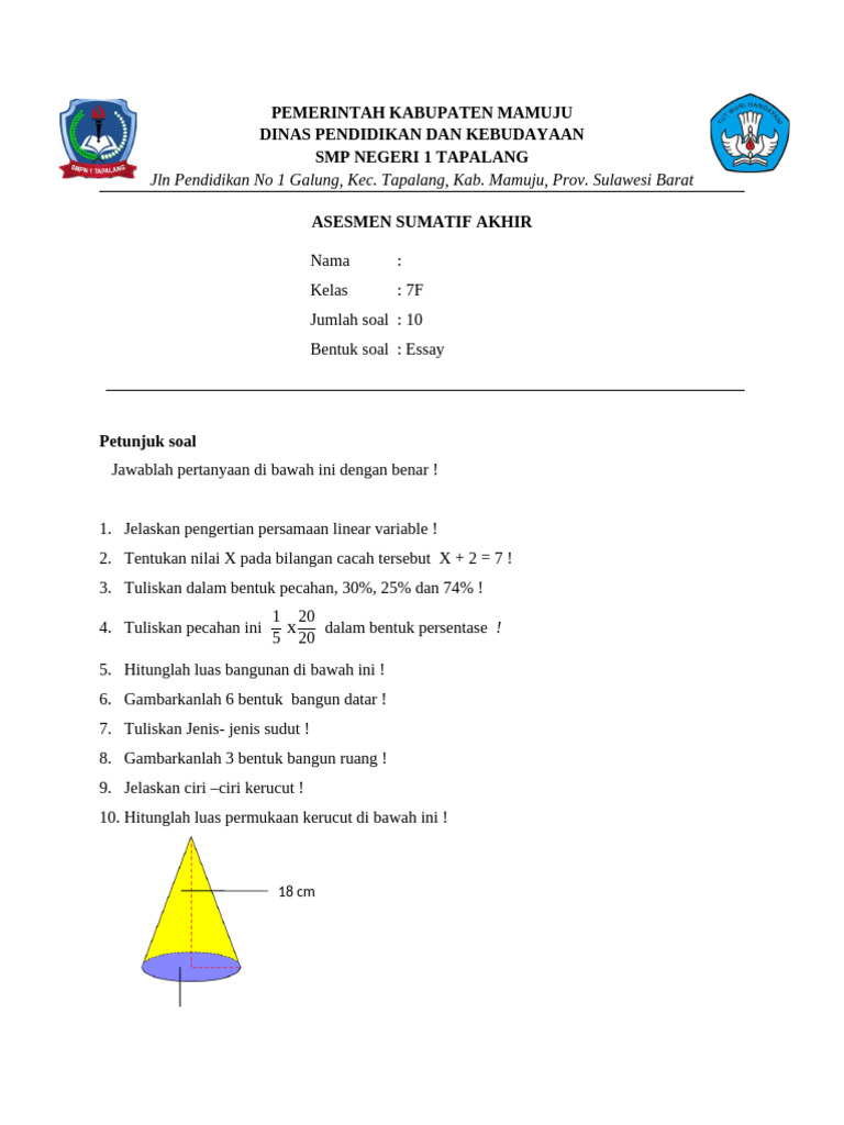 Soal Matematika - Kelas 7F | PDF