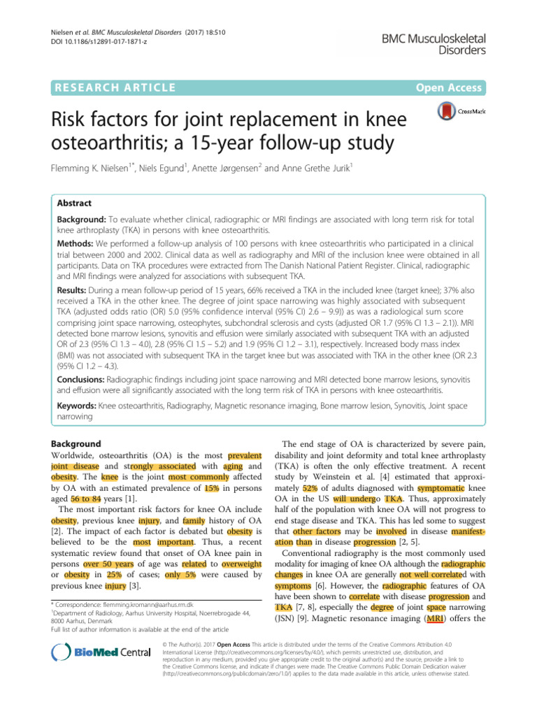 Risk Factors For Joint Replacement in Knee Osteoarthritis 2017 | PDF ...