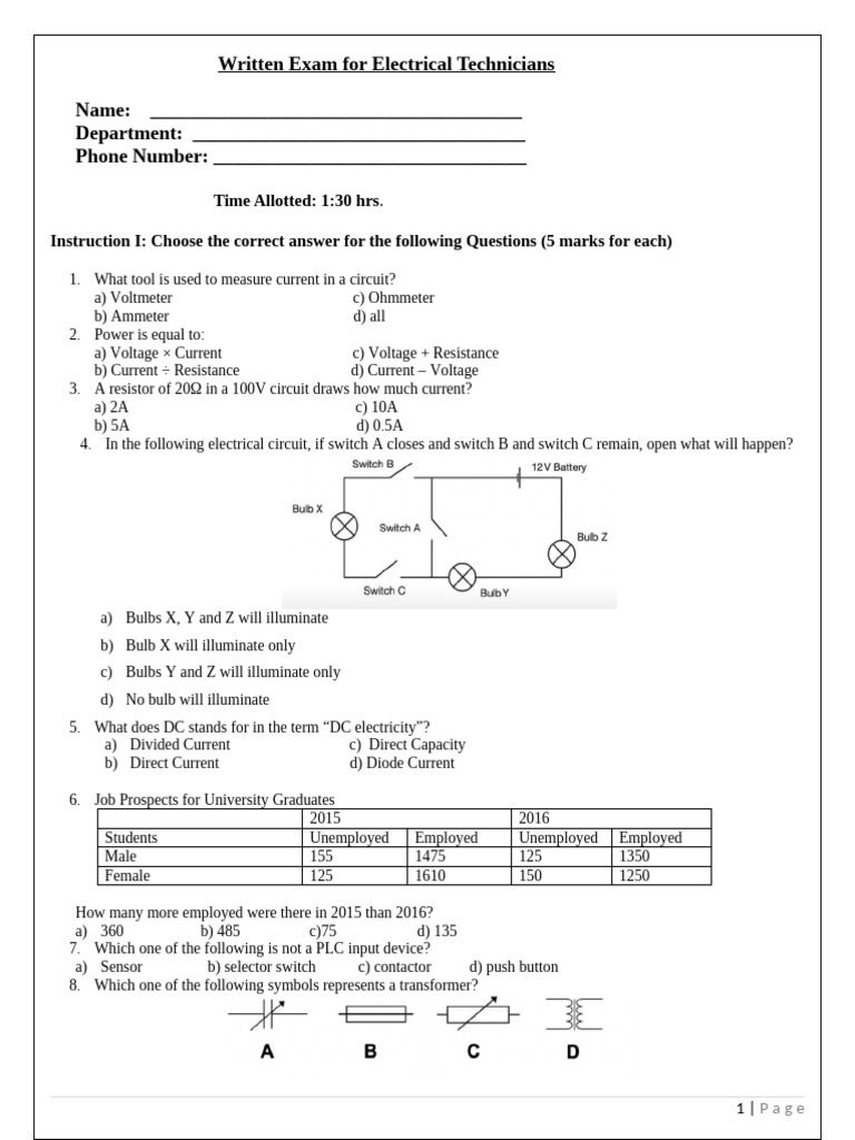 Written Exam - Electrician 2 | PDF | Series And Parallel Circuits ...