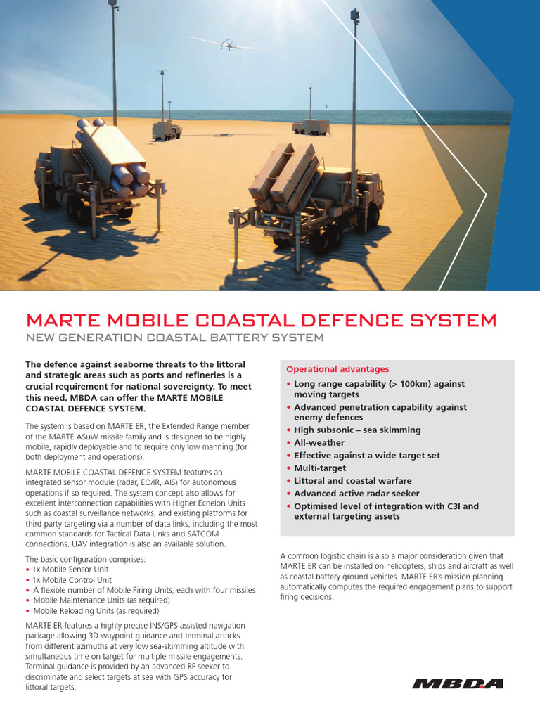 2021 MARTE MOBILE COASTAL DEFENCE SYSTEM Datasheet | PDF | Military | Missile