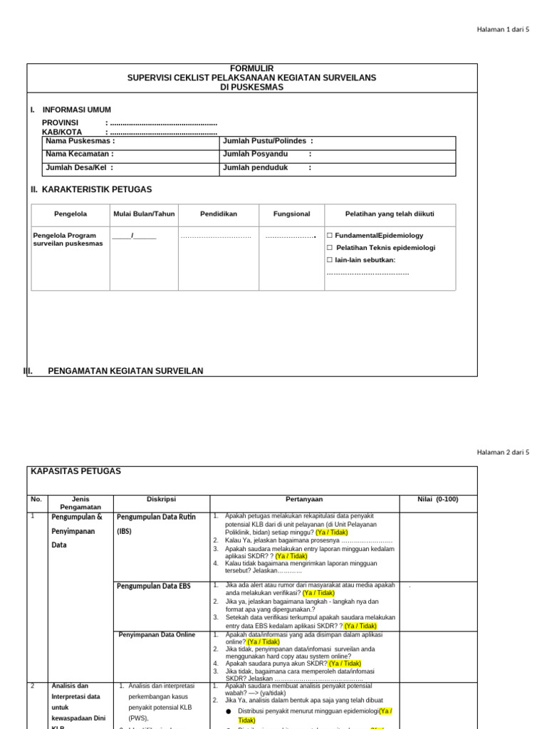 TOOL SUPERVISI CEKLIS KAB KOTA KE PUSKESMAS Edit | PDF
