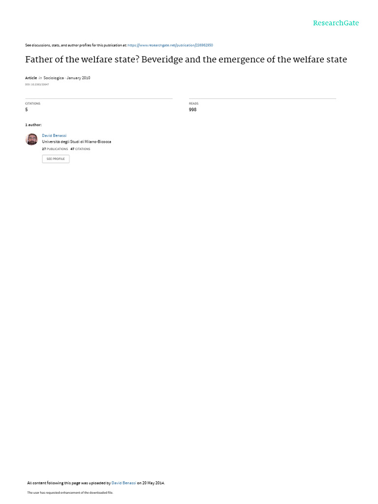 Beveridge and the emergence of the welfare state | PDF | Cost Of Living | Welfare State