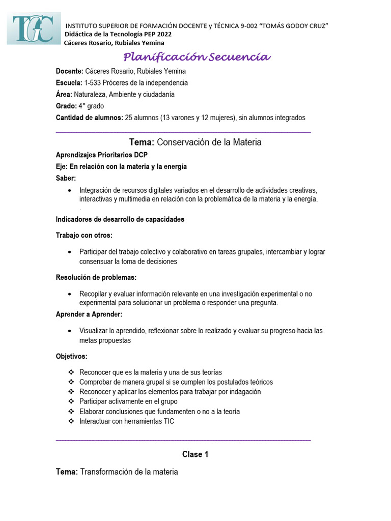 Secuencia Tecnologia Ley Conservacion de La Materia | PDF | Maestros | Importar