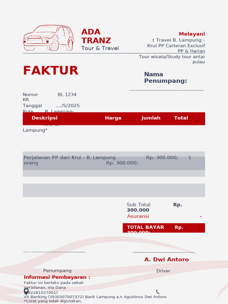 Contoh Kwitansi Travel Mobil | PDF