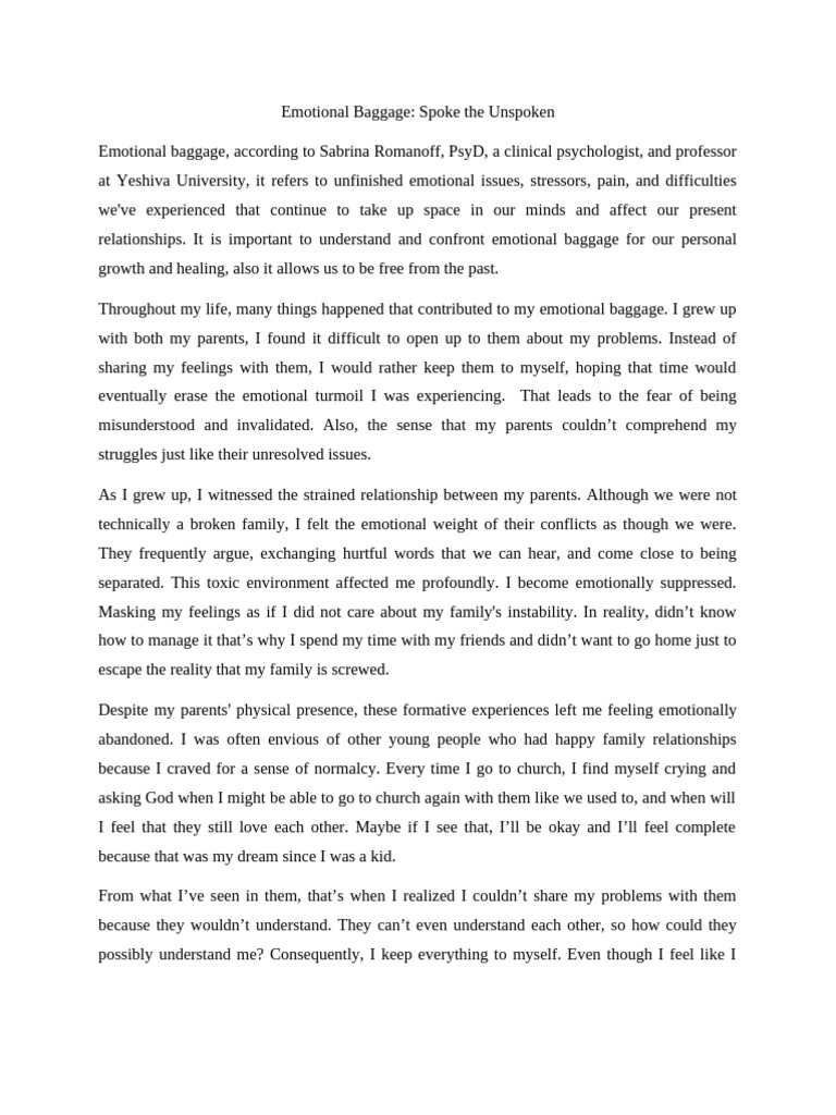 Corpuz, Hazel Shane - Emotional Baggage | PDF | Feeling | Social Psychology