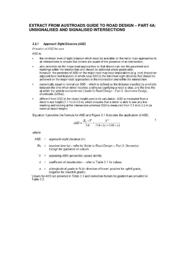 Approach Sight Distance at Intersections | PDF