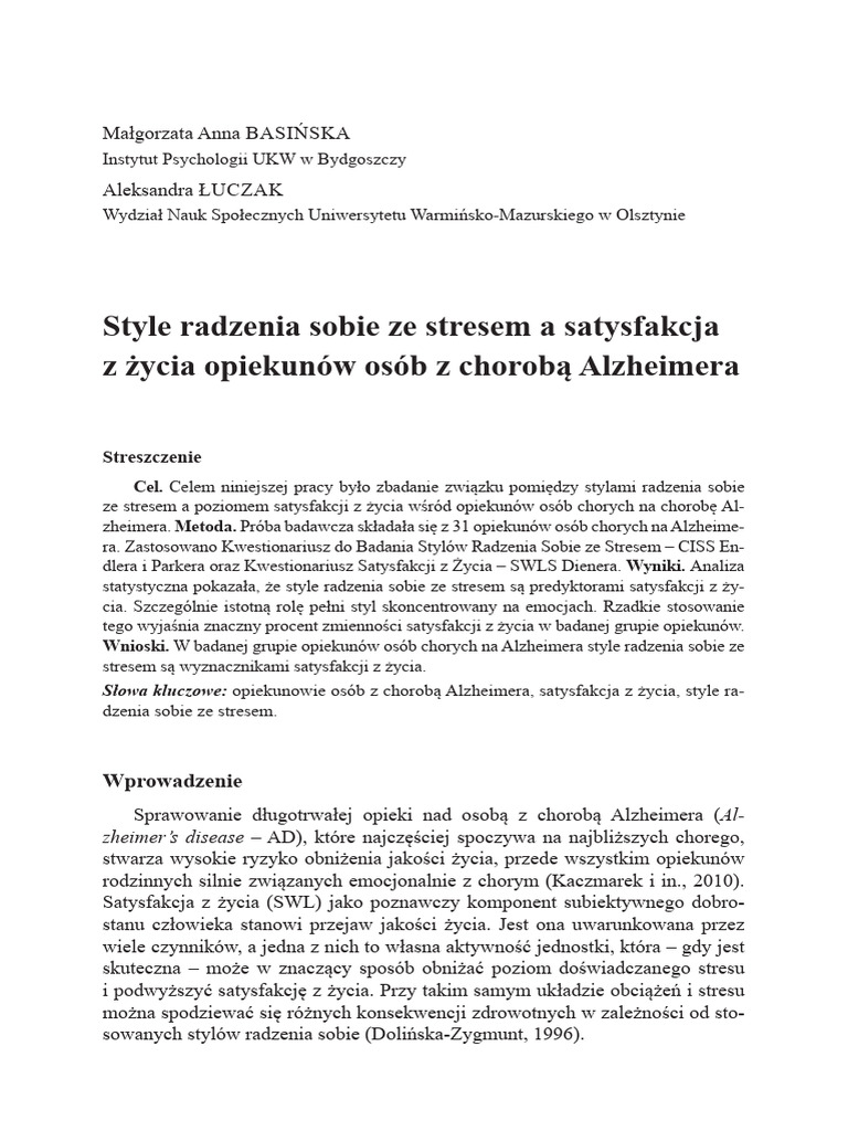 Style Radzenia Sobie Ze Stresem W Chorobie | PDF