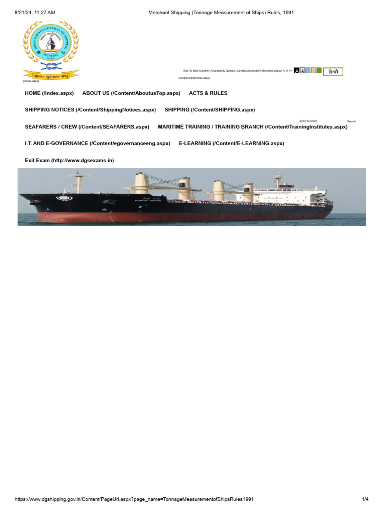 Merchant Shipping (Tonnage Measurement) Rules, 1991, DGS, India | PDF | Watercraft | Water Transport