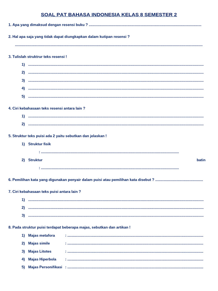 Soal Pat Bahasa Indonesia Kelas 8 Semester 2 | PDF