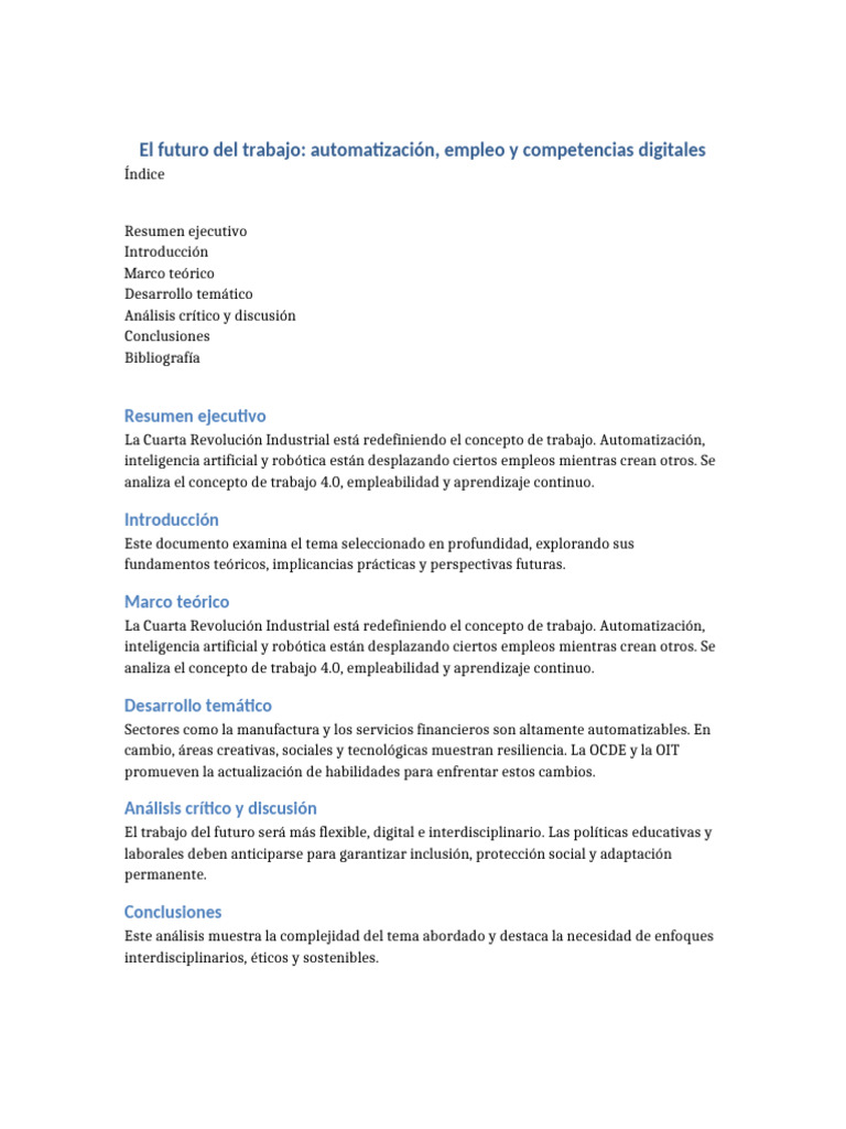 El Futuro Del Trabajo Automatización, Empleo y Competencias Digitales | PDF