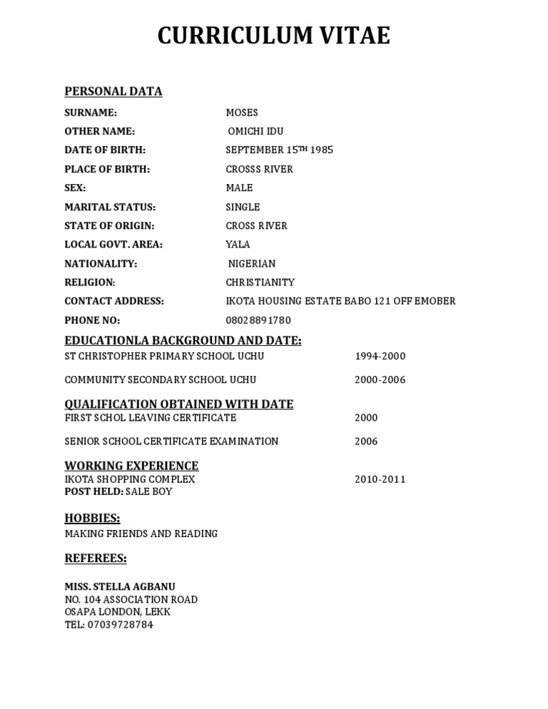 Moses Omichi Idu CV Summary | PDF