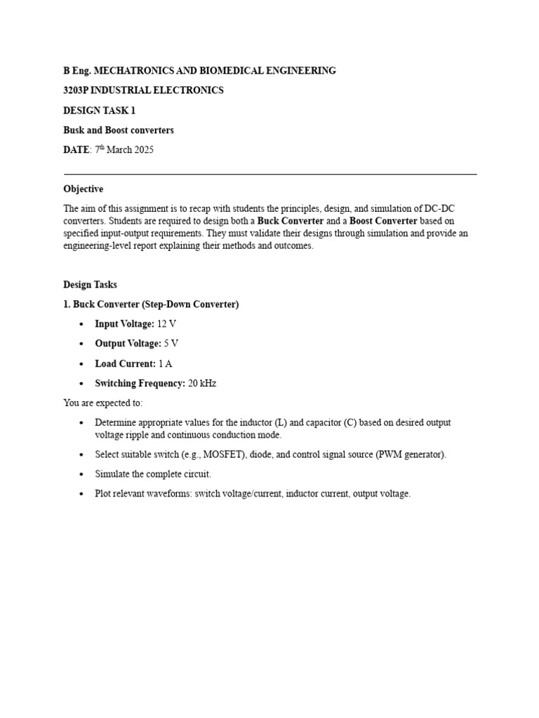3203P Design Assignment 1 2025 | PDF | Electrical Engineering | Electricity
