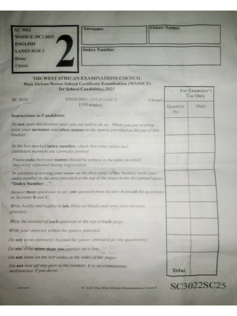 Waec 2025 English Theory | PDF