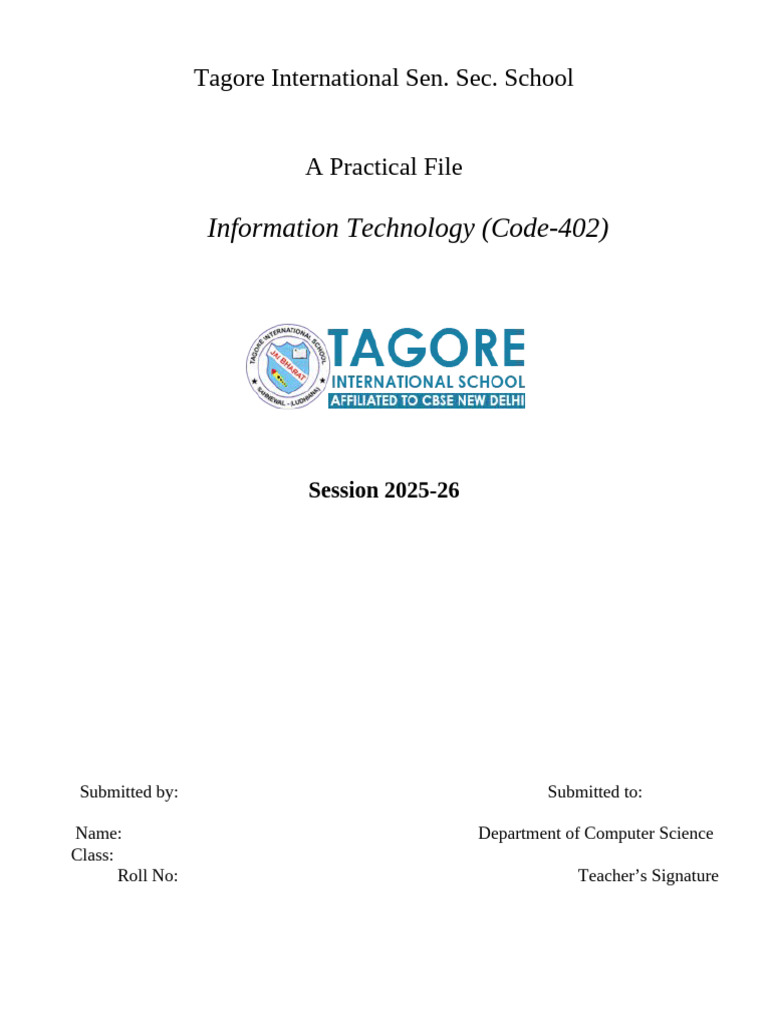 Class 10 IT Practical File 2025-26 | PDF | Integer (Computer Science ...