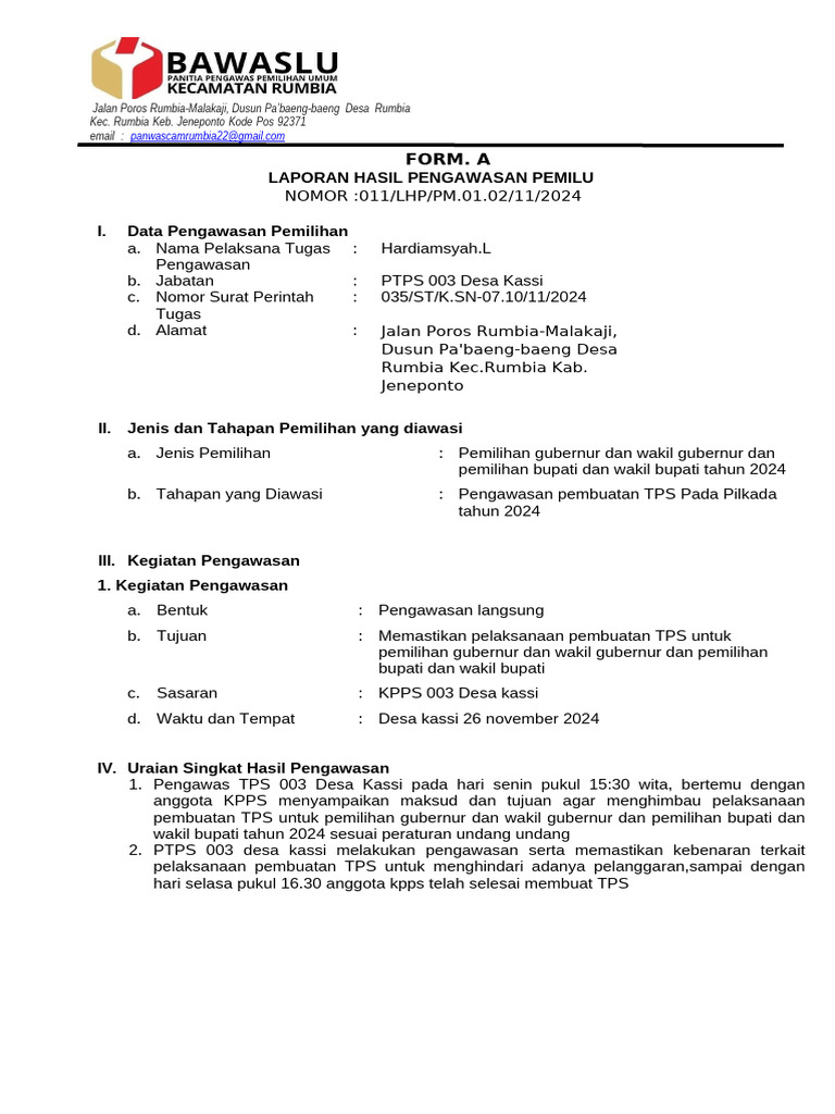 LHP PTPS 003_26-11-2024 PEMBUATAN TPS | PDF