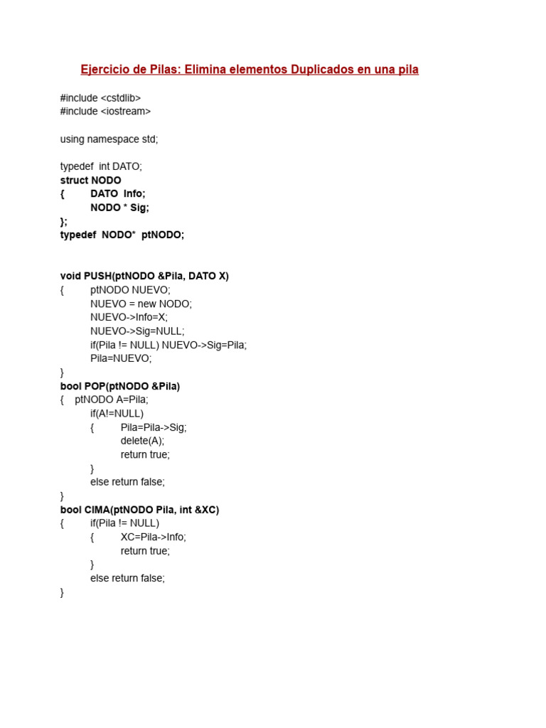 Ejercicio Pilas Duplicados | PDF | Programación de computadoras | C