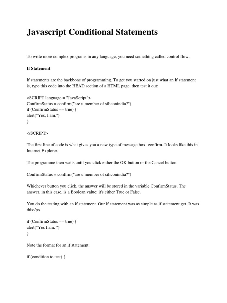 Javascript Conditional Statements Pdf Control Flow Java Script 7565