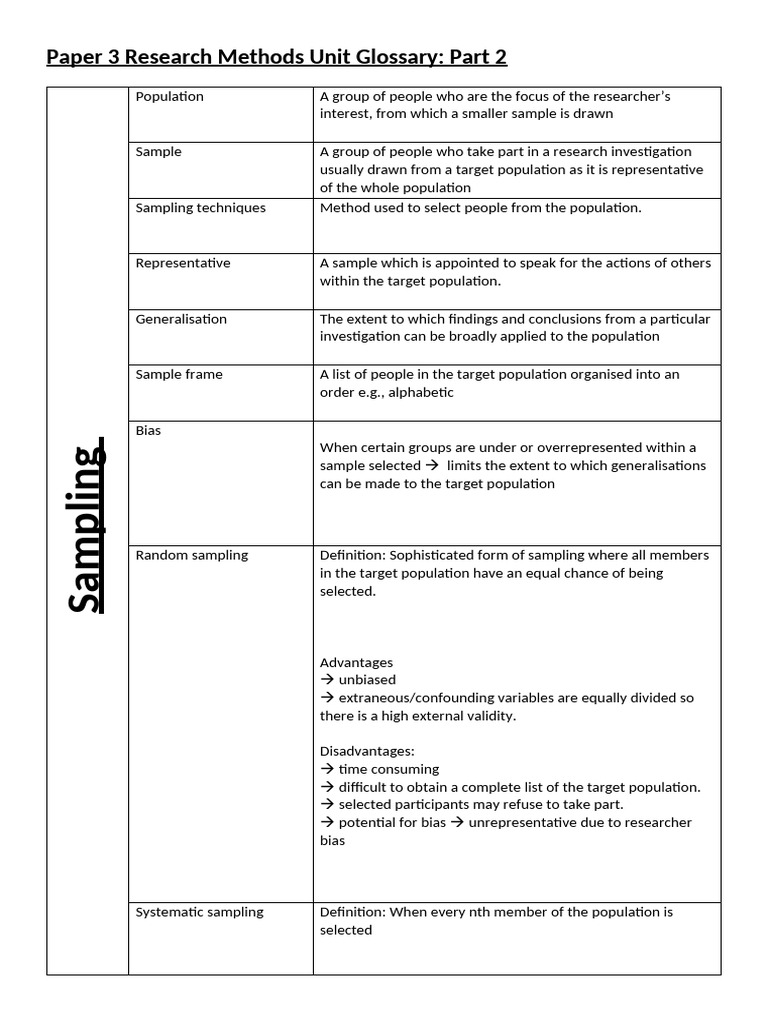 Research Methods Glossary 2 | PDF | Sampling (Statistics) | Confounding