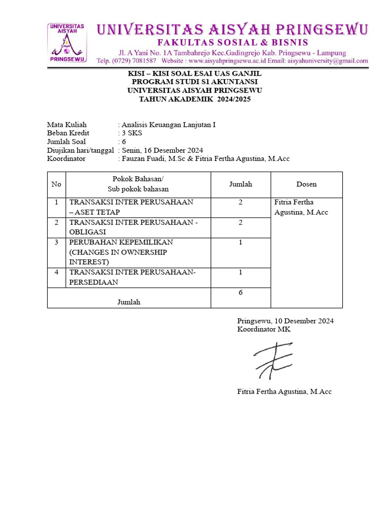 SOAL QUIZ UAS ALK I | PDF