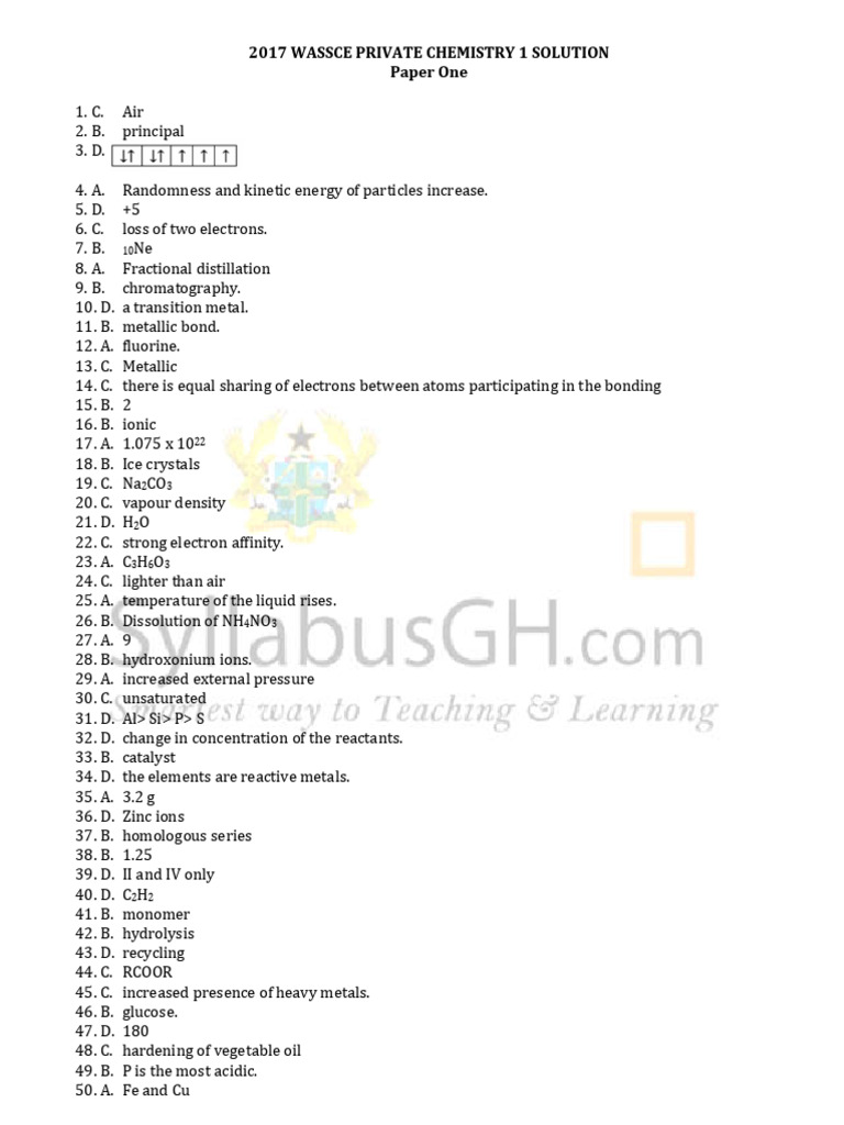 2017 Wassce Private Chemistry 1 Solution | PDF
