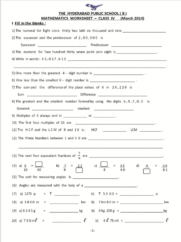Class 4 Maths Worksheet 2 | PDF | Angle | Arithmetic