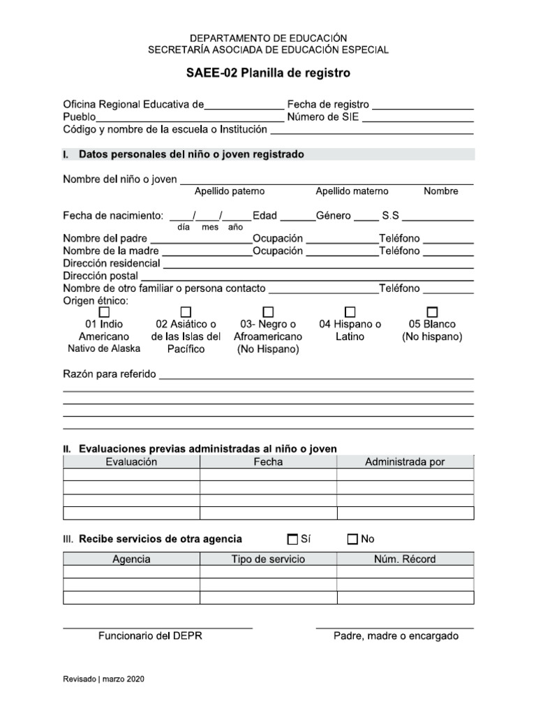 SAEE - 02 Planilla Del Registro | PDF