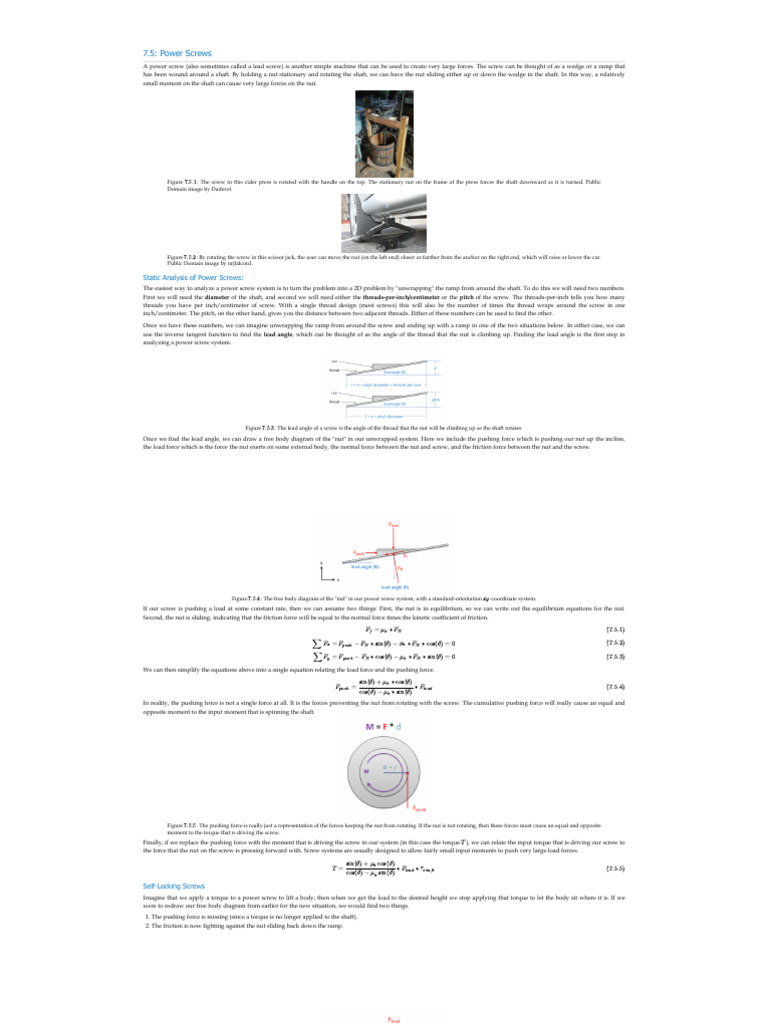 7.5 - Power Screws - Engineering LibreTexts | PDF | Force | Screw