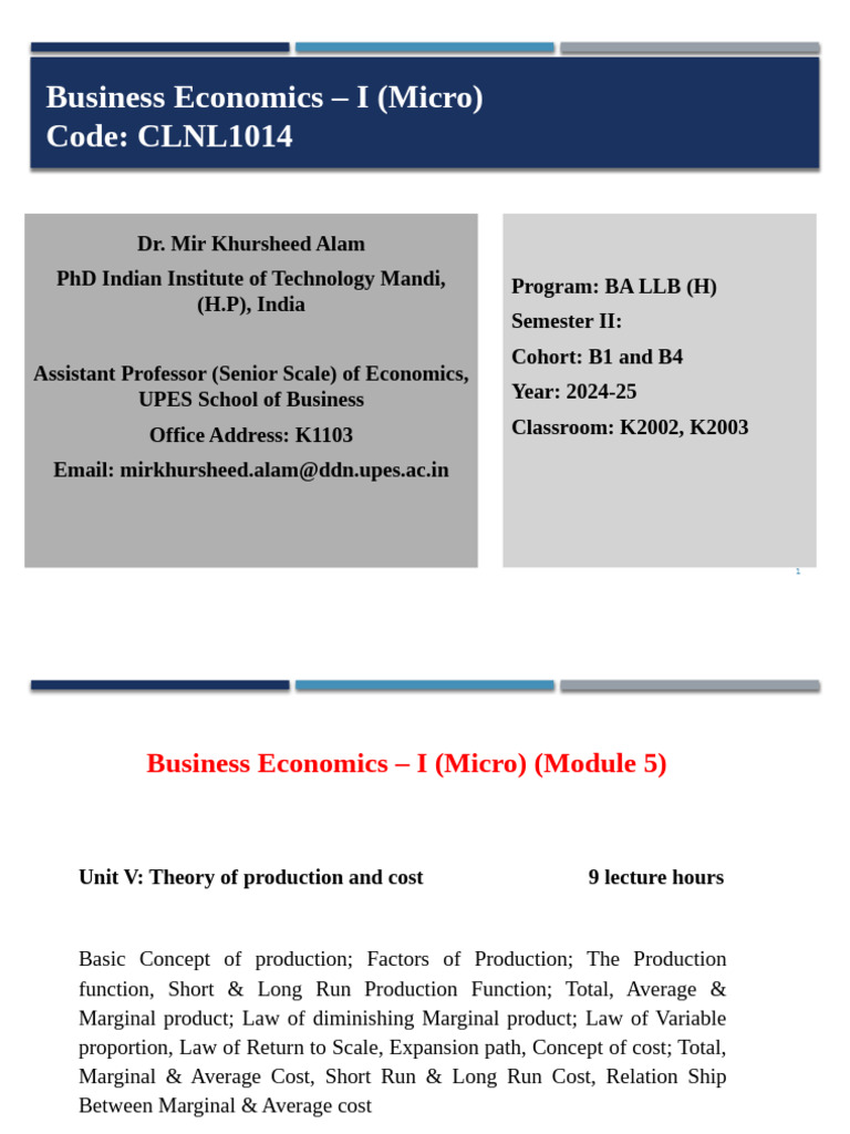 Module 5 - Economics I (Micro) | PDF | Production Function | Marginal Cost