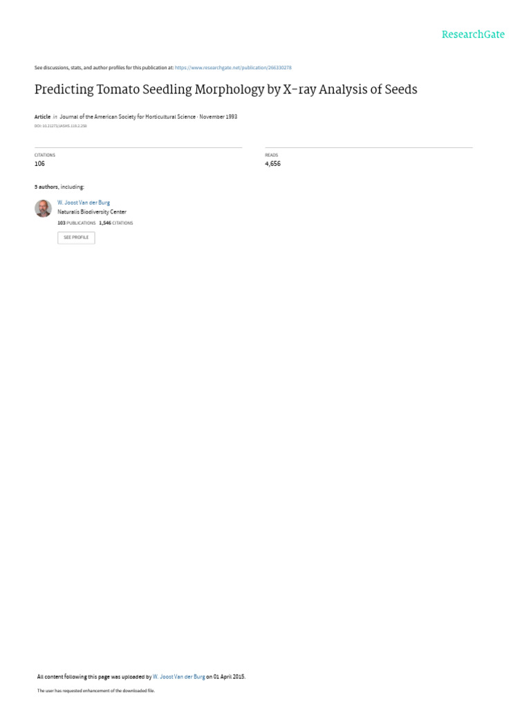 Predicting Tomato Seedling Morphology by X-Ray Ana | PDF | Seed | Seedling