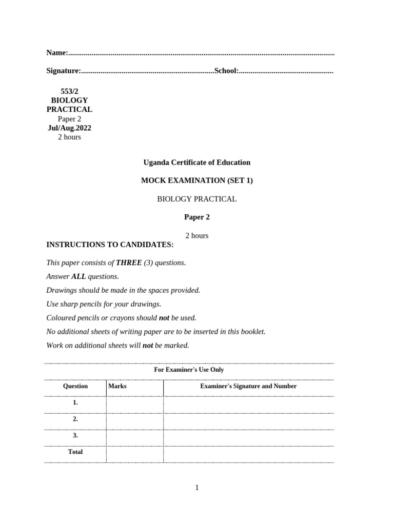 S4 Biology Exam Paper 2023 | PDF | Experiment